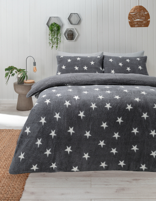 Grey Teddy Star Print Grey Reversible Duvet Set | Home | George at ASDA