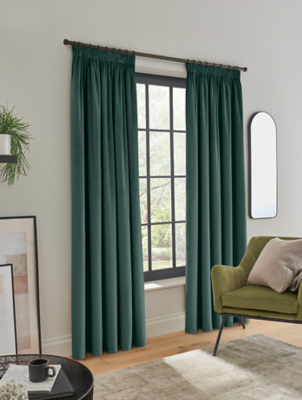 Green Matte Velvet Pencil Pleat Lined Curtains | Home | George at ASDA
