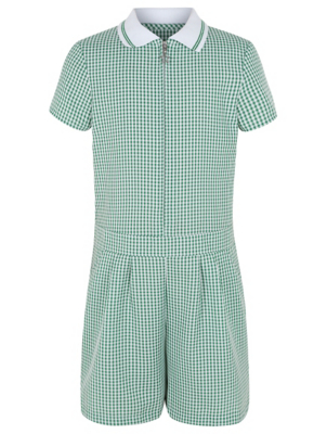 Girls Green Gingham Sporty School Playsuit | School | George at ASDA