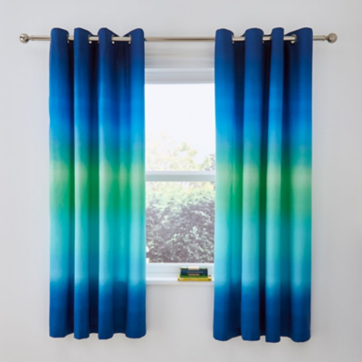 Catherine Lansfield Ombre Stripe Lined Navy & Green Curtains | Home ...