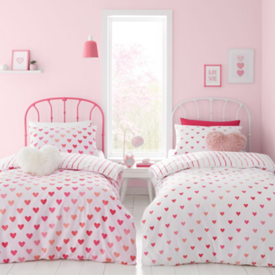 Catherine Lansfield Hearts and Stripes Pink & White Duvet Set 2 Pack ...