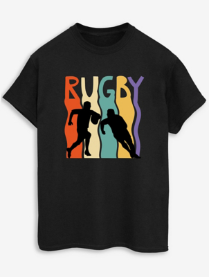 NW2 Rugby Silhouette Adult Black Printed T-Shirt | Men | George at ASDA