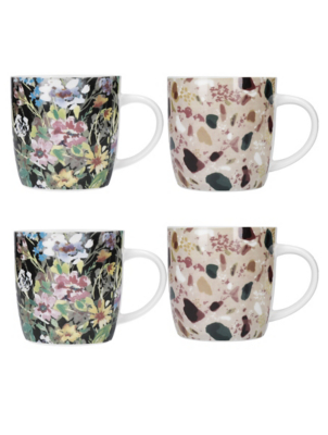 KitchenCraft Barrel Mug Set, Terrazzo Floral Design, Set of 4 | Home ...