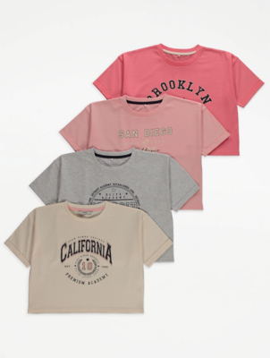 Pink Slogan Cropped T-Shirts 4 Pack | Kids | George at ASDA