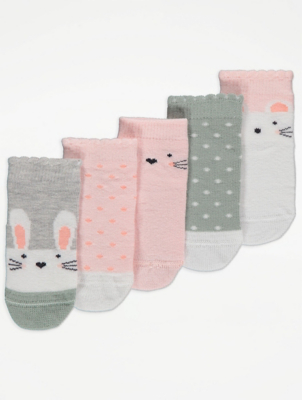 Pink Rabbit Print Ankle Socks 5 Pack | Baby | George at ASDA