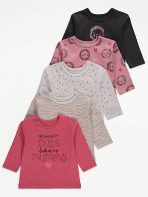 Pink Printed Long Sleeve Tops 5 Pack | Baby | George at ASDA