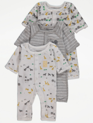Safari Animal Premature Baby Footless Sleepsuits 3 Pack | Baby | George ...