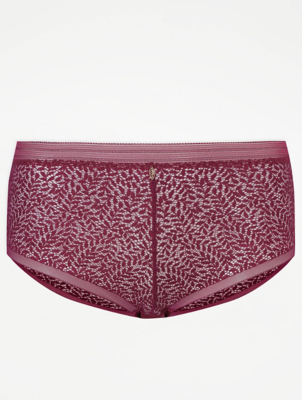 Entice Burgundy Leaf Lace Midi Briefs | Sale & Offers | George at ASDA
