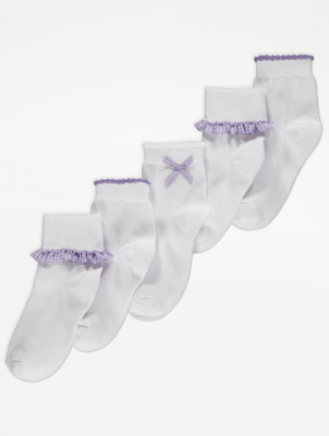 Purple Gingham Ruffled Socks 5 Pack | Kids | George at ASDA