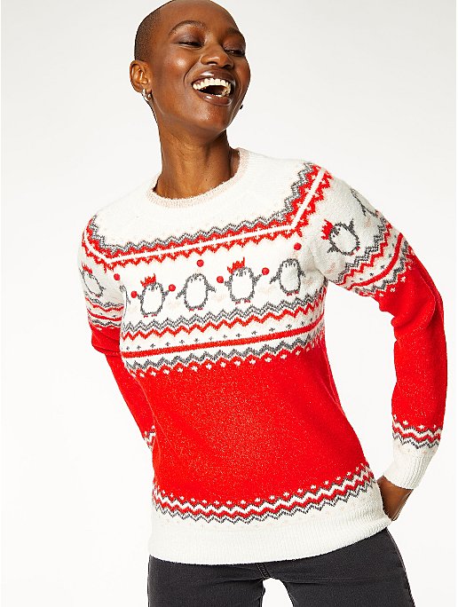 Red Fairisle Penguin Christmas Jumper | Women | George at ASDA Red Fairisle Penguin Christmas Jumper | Women | George at ASDA