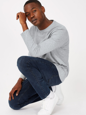 Light Grey Crew Neck Long Sleeve Jersey Top | Men | George at ASDA