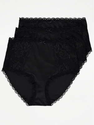 Black Lace Full Briefs 3 Pack | Lingerie | George at ASDA