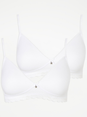 White Lace Trim Non Wired First Bras 2 Pack | Lingerie | George at ASDA