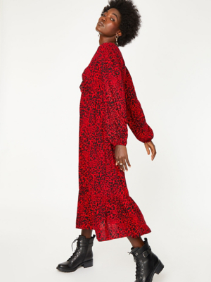 Red Animal Print Tiered Midi Dress | Women | George at ASDA