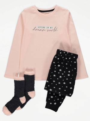 Pink Dream World Star Print Pyjamas and Socks Gift Box Set | Kids ...