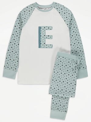Unisex Blue Alphabet Letter E Long Sleeve Pyjamas | Kids | George at ASDA