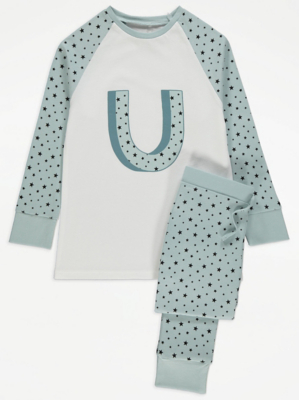 Unisex Blue Alphabet Letter U Long Sleeve Pyjamas | Kids | George at ASDA