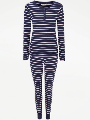Navy Striped Waffle Fleece Pyjamas | Women | George at ASDA