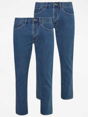 Blue Straight Leg Jeans 2 Pack | Men | George at ASDA