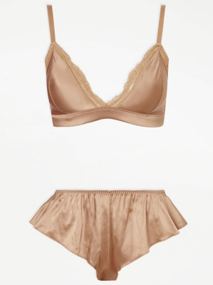 Gold Satin Bralette and Knickers Set | Women | George at ASDA