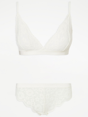 White Lace Non Wired Bralette and Knickers Set | Women | George at ASDA