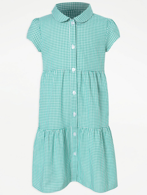 Girls Green Gingham Tiered School Dress | School | George at ASDA