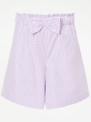 Girls Purple Gingham School Bow Shorts | School | George at ASDA