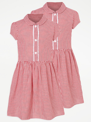Girls Red Gingham School Dress 2 Pack | School | George at ASDA