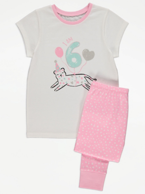 Pink I Am Six Animal Print Birthday Pyjamas | Kids | George at ASDA
