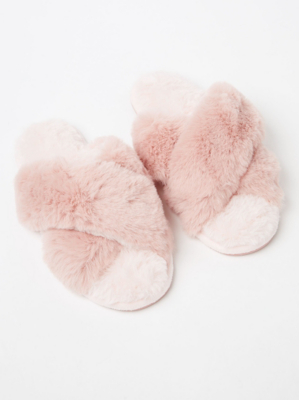 Pink Faux Fur Slider Slippers | Women | George at ASDA