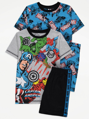 Marvel Logo and Character Print Pyjamas 2 Pack | Kids | George at ASDA