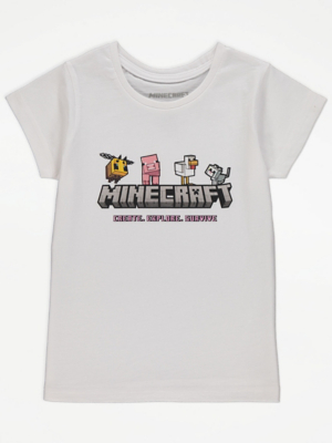 White Minecraft Slogan Print T-Shirt | Kids | George at ASDA