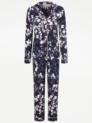Navy Floral Print Button Up Pyjamas | Women | George at ASDA