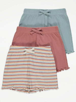 Bow Detail Lettuce Trim Shorts 3 Pack | Kids | George at ASDA