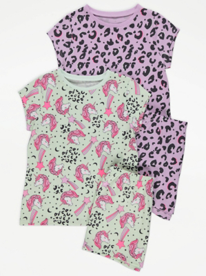 Colourful Leopard Print Pyjamas 2 Pack | Kids | George at ASDA