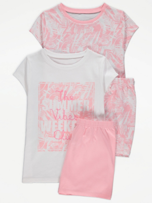 Pink Palm Print Short Pyjamas 2 Pack | Kids | George at ASDA