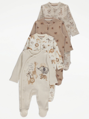 Beige Jungle Animal Print Sleepsuits 4 Pack | Baby | George at ASDA