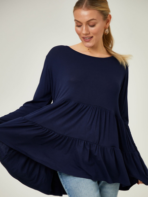 Navy Long Sleeve Tiered Top | Women | George at ASDA