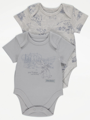 Peter Rabbit Character Print Grey Bodysuits 2 Pack | Baby | George at ASDA