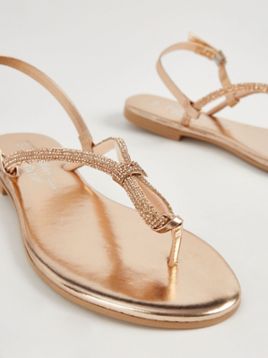 Bronze Embellished Flip Flops | Women | George at ASDA