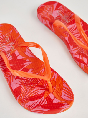 Orange Palm Tree Print Flip Flops | Women | George at ASDA