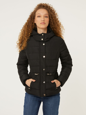 Black Fur Hood Short Padded Coat | Women | George at ASDA