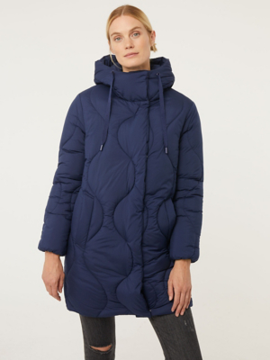 Navy Onion Quilted Longline Coat | Women | George at ASDA