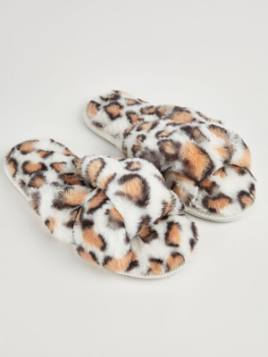 Leopard Print Fluffy Sliders | Women | George at ASDA