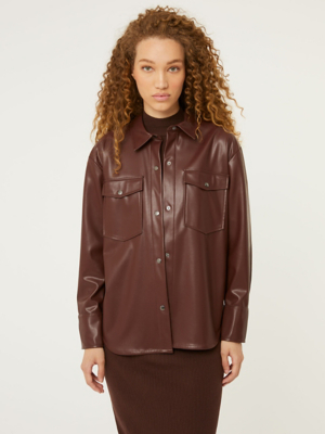 Brown Leather Shacket | Women | George at ASDA