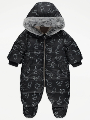Black Dinosaur Fur Trim Snowsuit | Baby | George at ASDA