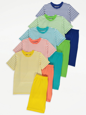 Stripe Print Short Pyjamas 5 Pack | Kids | George at ASDA