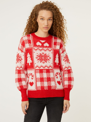Red Patchwork Christmas Jumper | Women | George at ASDA