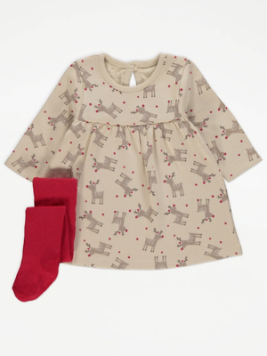 Brown Reindeer Dress and Tights Outfit | Baby | George at ASDA