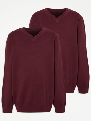Burgundy V-Neck School Jumper 2 Pack | School | George at ASDA